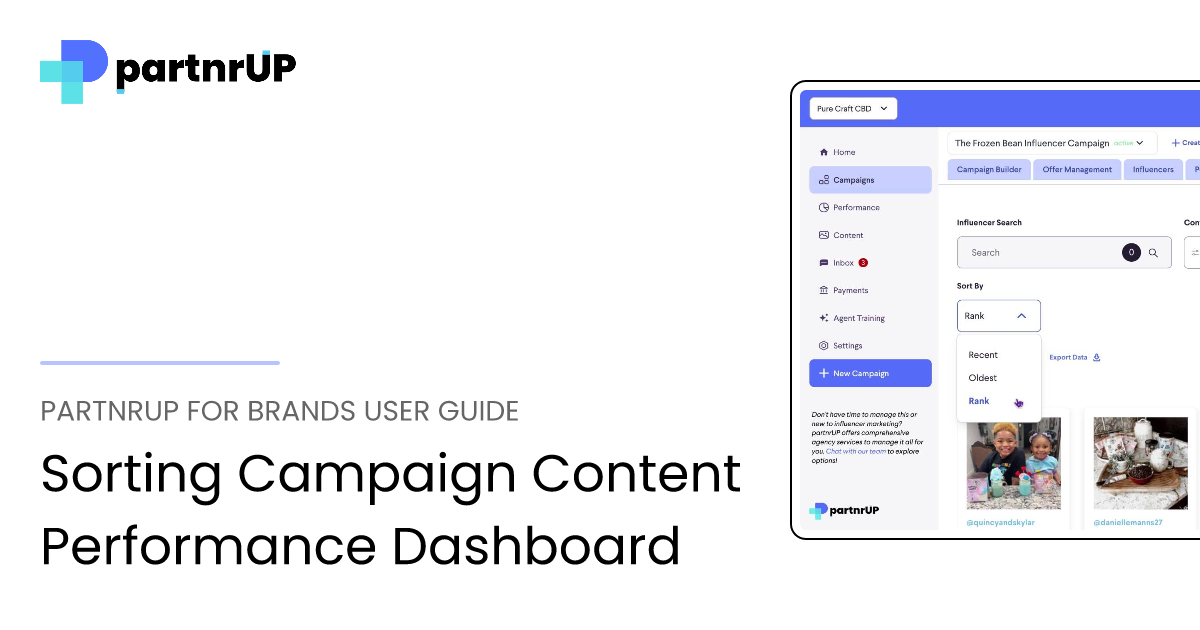 Sorting Campaign Content Performance Dashboard | partnrUP for Brands ...